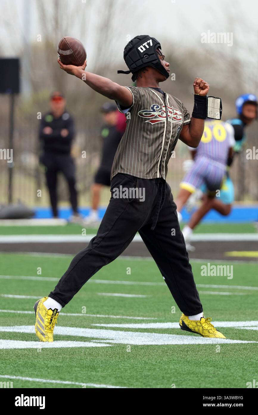 SFE quarterback Neimann Lawrence (8) throws a pass against Fleaux in an ...