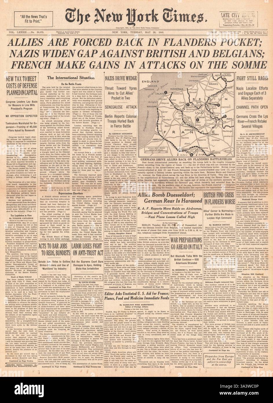 1940 front page New York Times Battle of Flanders Stock Photo - Alamy