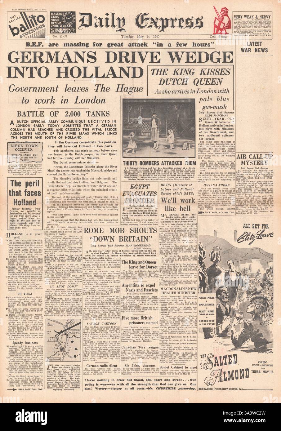 1940 daily express german army advance into holland hi-res stock ...