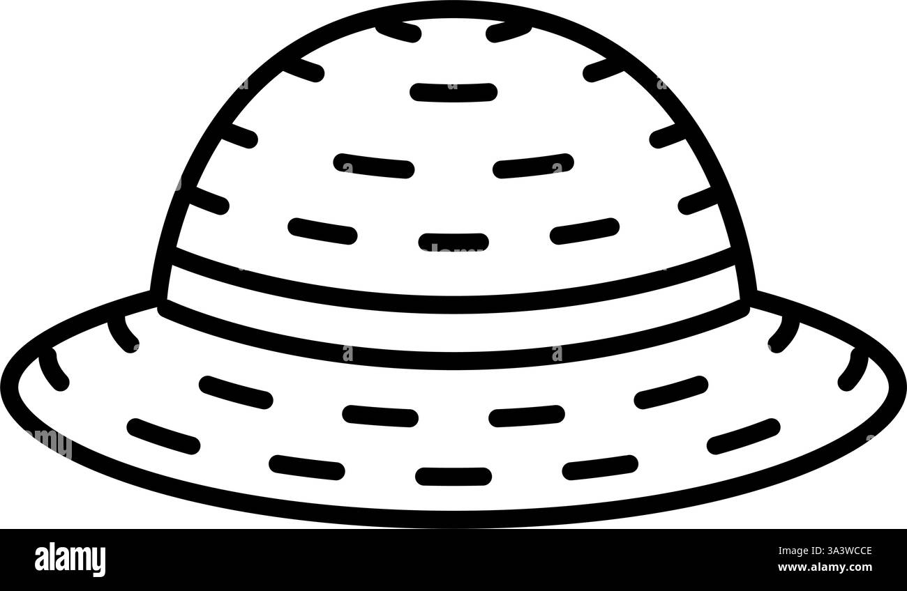 Straw hat, Simple black and white line drawing icon of clothing, Vector ...