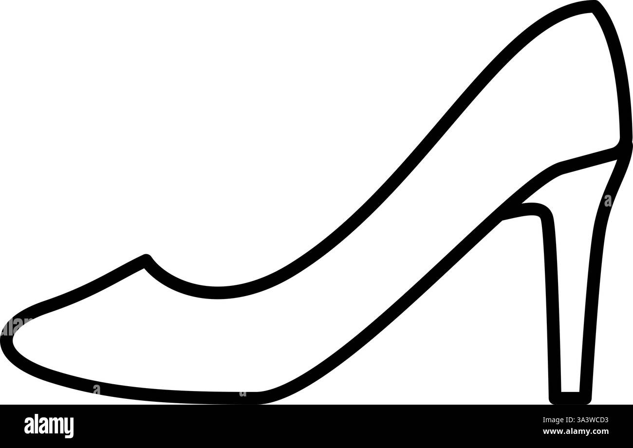 High-heeled shoes, Simple black and white line drawing icon of clothing ...