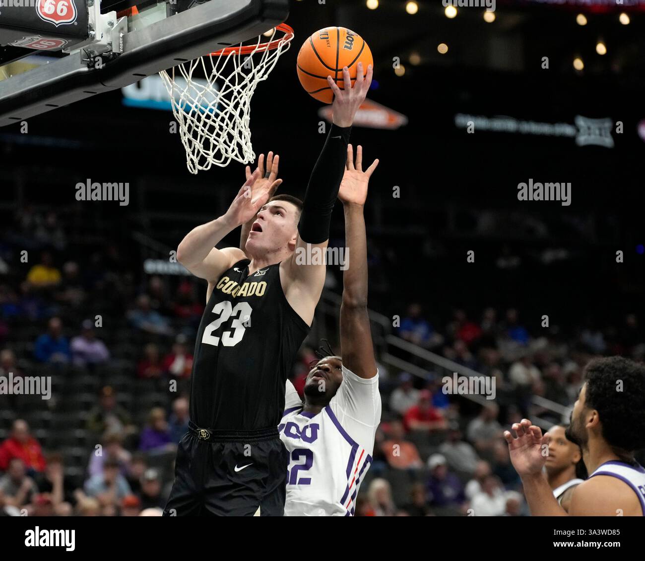 MAR 11 2025: Colorado Buffaloes forward Andrej Jakimovski (23) drives ...