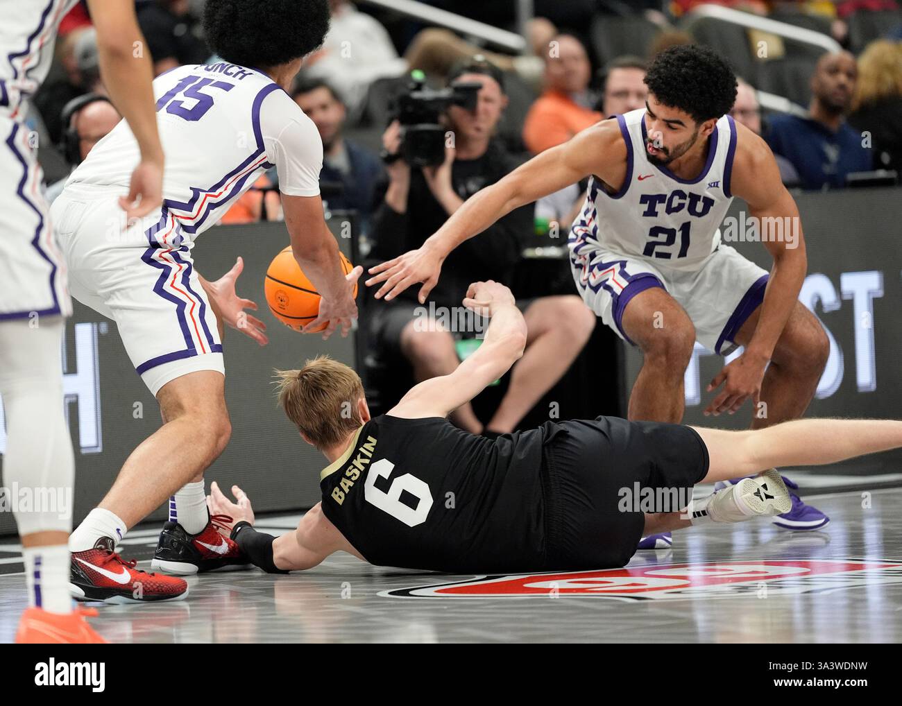 MAR 11 2025: Colorado Buffaloes forward Trevor Baskin (6) fights for a ...