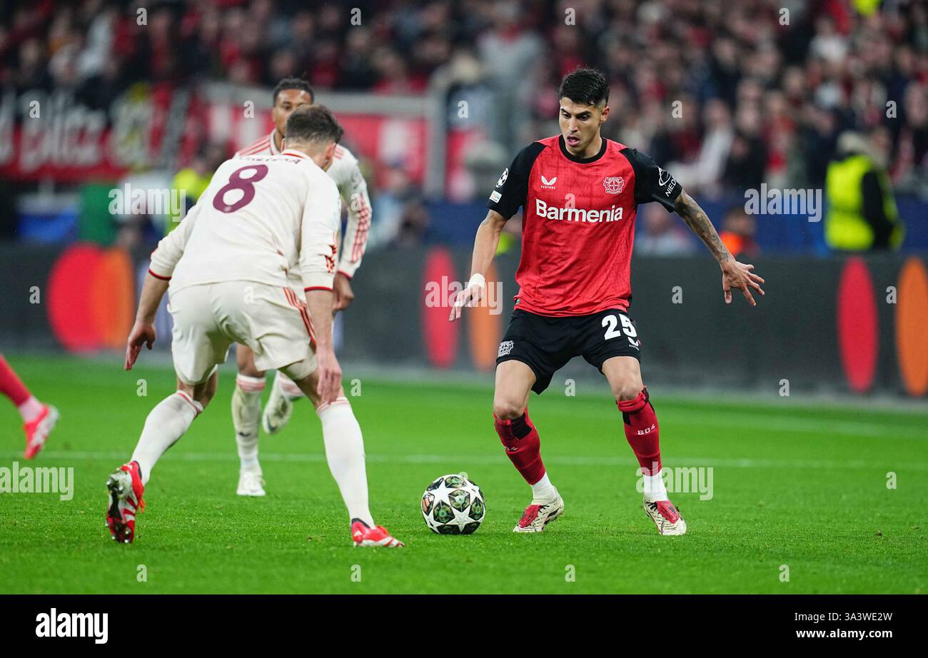 Bay Arena, Leverkusen, Germany. 11th Mar, 2025. Exequiel Palacios of Bayer 04 Leverkusen ...