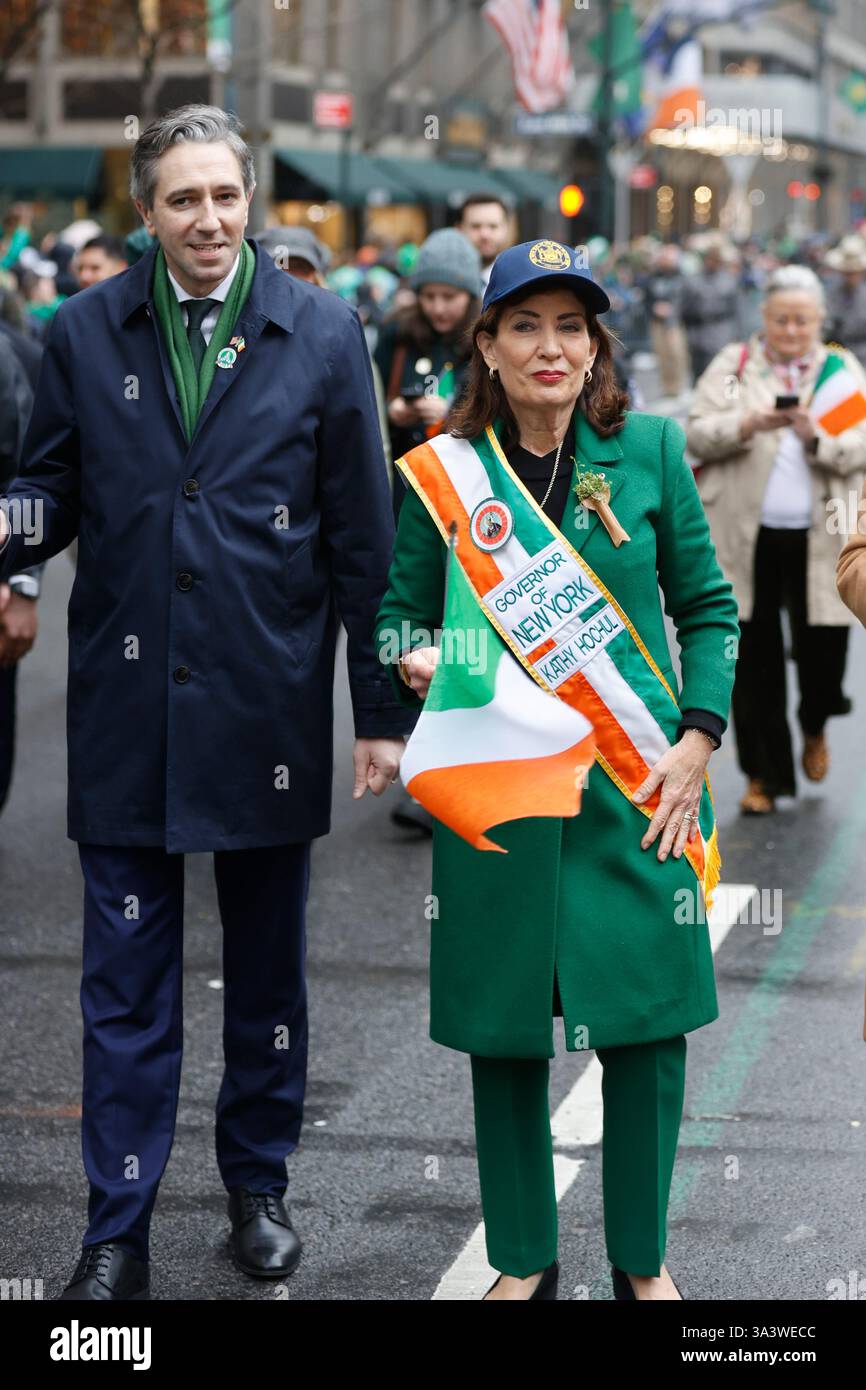 NEW YORK, NEW YORK - MARCH 17, 2025: (L-R) Simon Harris, Tanaiste of ...