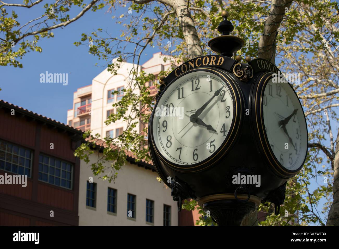 Concord, California, USA - April 16, 2023: A wrought iron clock tower ...