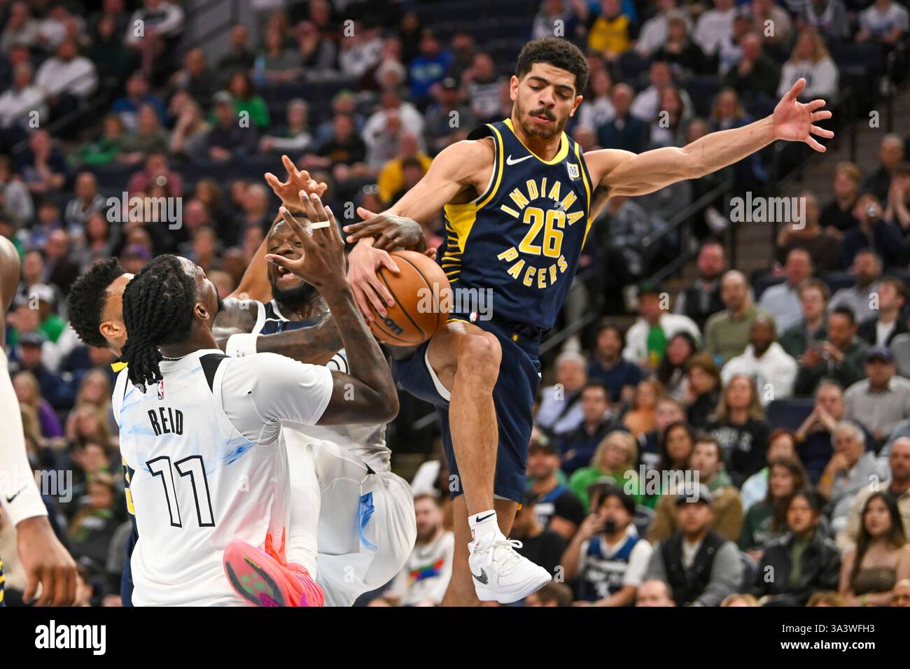 Indiana Pacers guard Ben Sheppard (26) battles for a rebound with ...