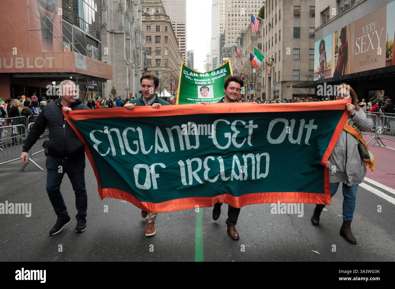 New York, United States. 17th Mar, 2025. People carry a banner at the ...