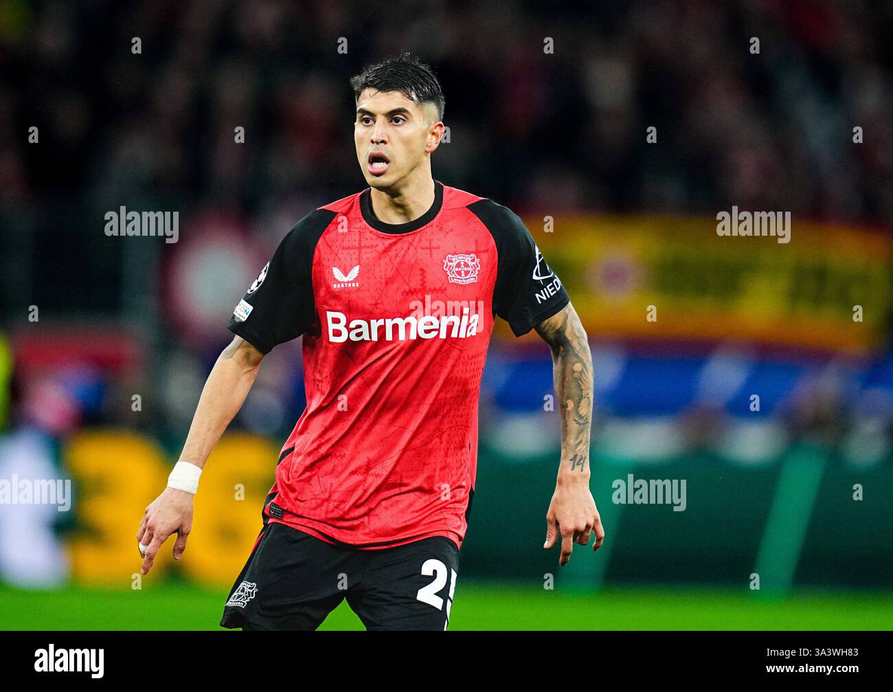 Bay Arena, Leverkusen, Germany. 11th Mar, 2025. Exequiel Palacios of Bayer 04 Leverkusen looks ...