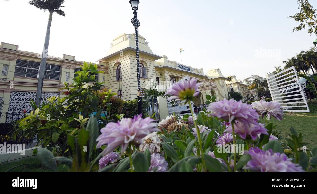 PATNA, INDIA - MARCH 17: Flower blossom in front of building of Bihar ...