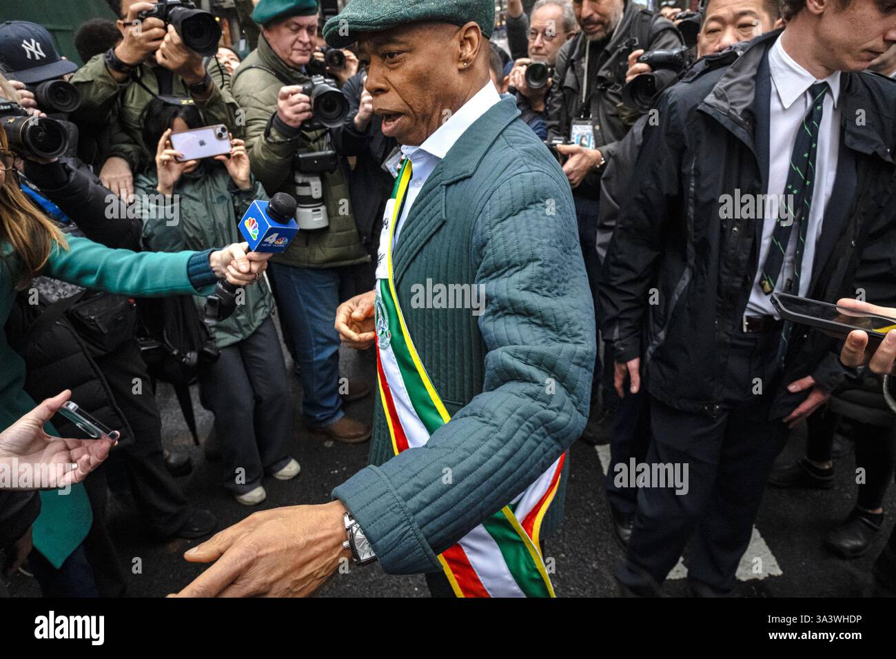 NYC Mayor Eric Adams talks to the press before the 264th New York City ...