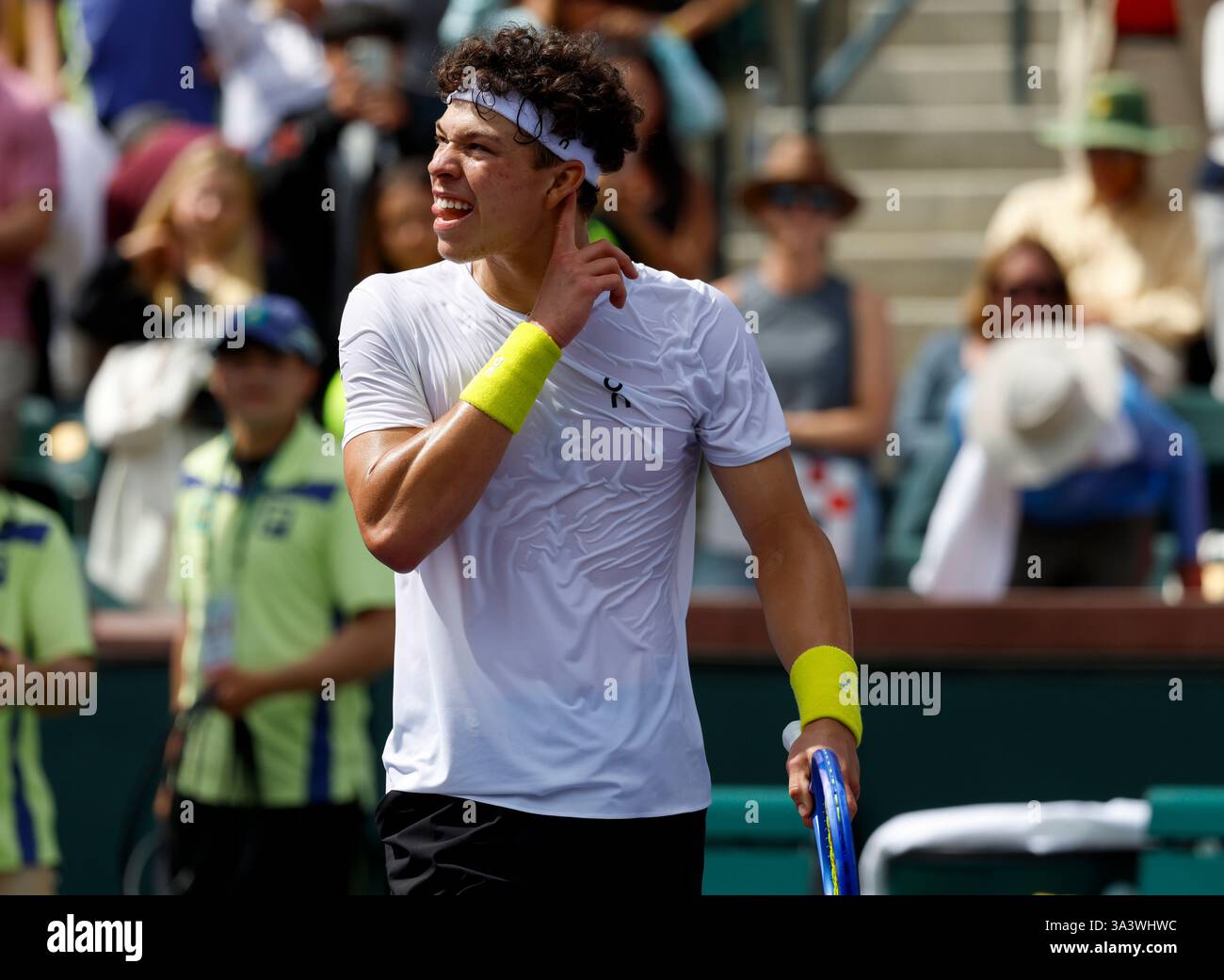 March 12, 2025 Ben Shelton celebrates after defeating Brandon Nakashima ...