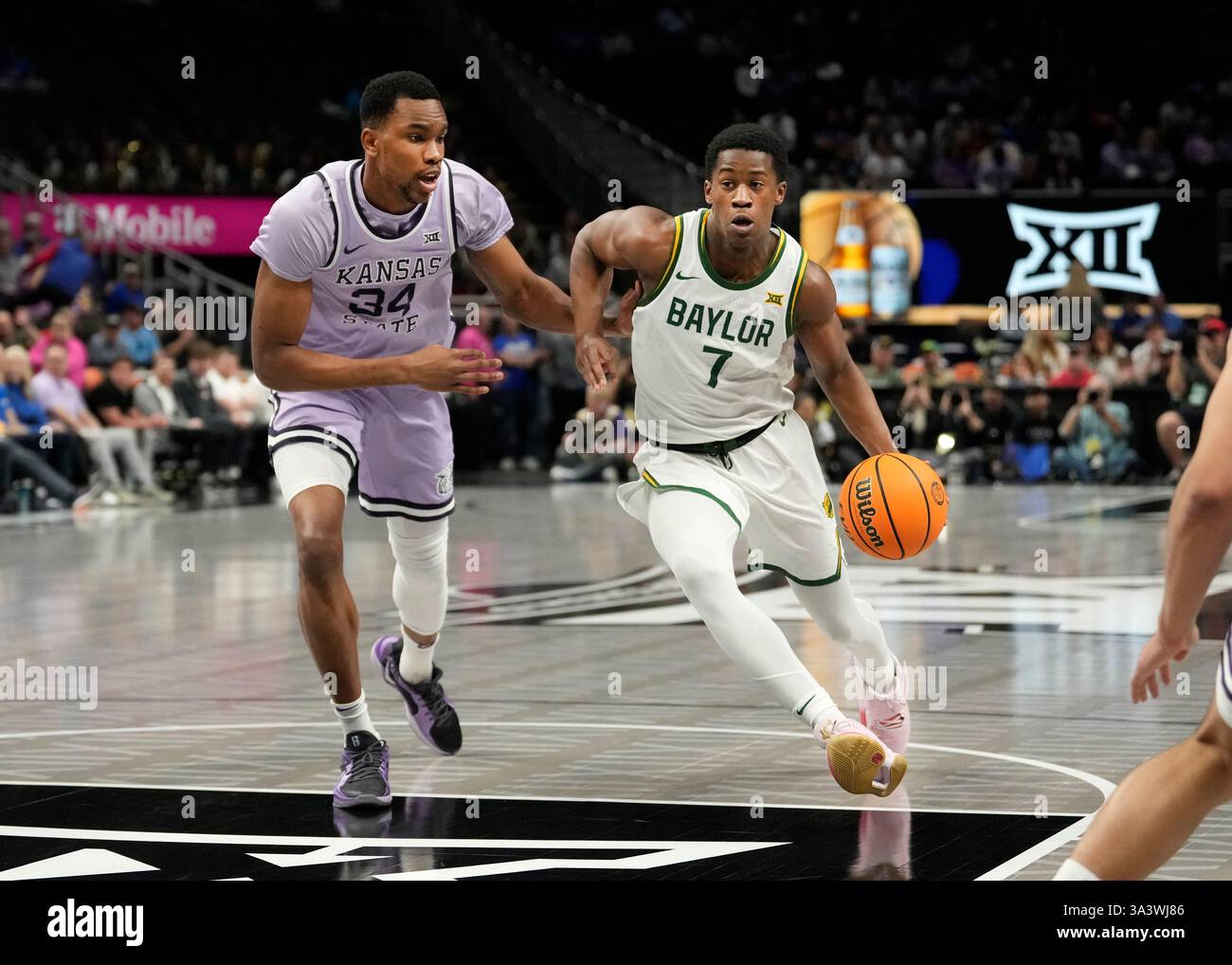 MAR 12 2025: Baylor Bears guard VJ Edgecombe (7) drives past Kansas ...