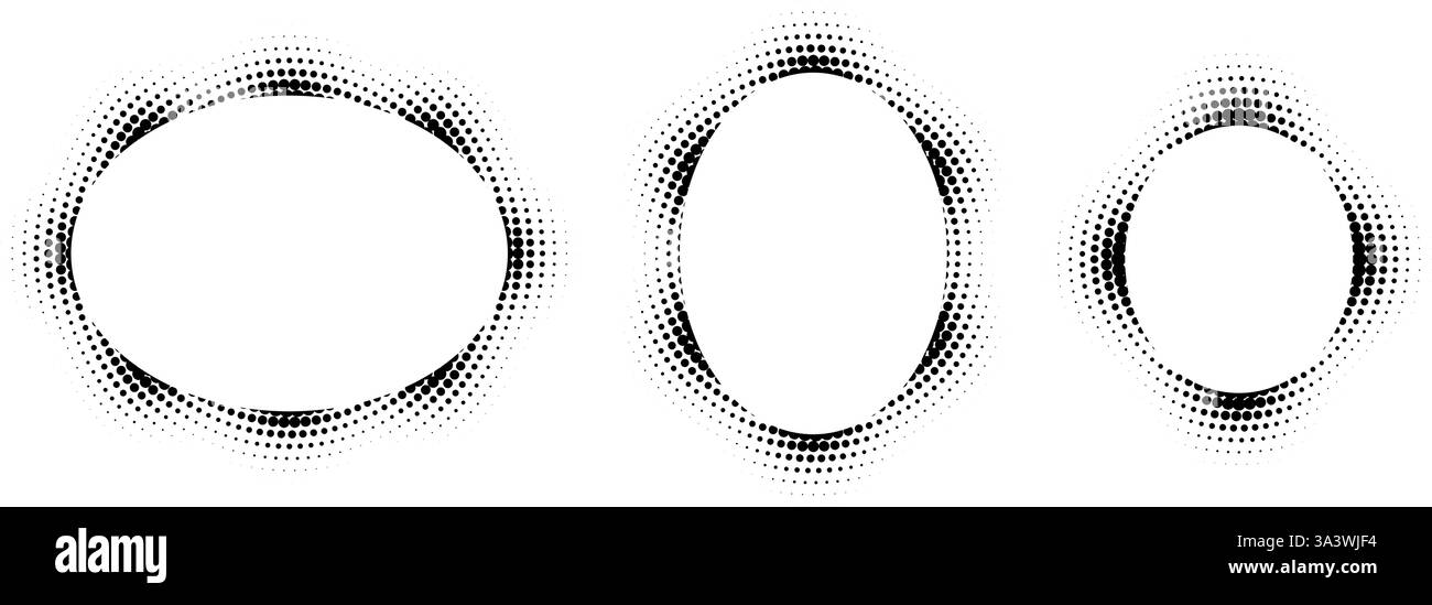 Black halftone ellipse frame set. Oval dotted gradient border ...