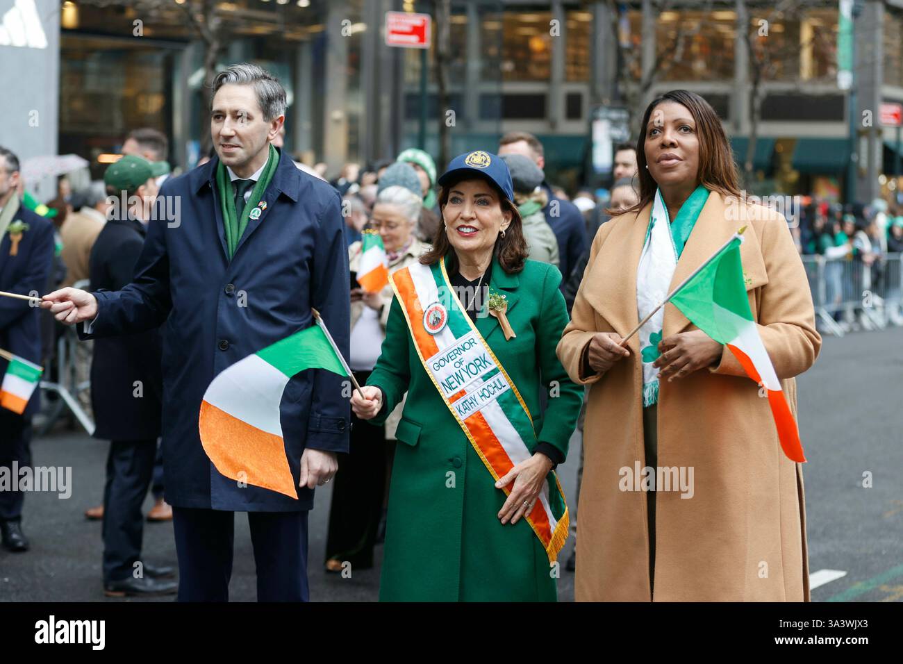 NEW YORK, NEW YORK - MARCH 17, 2025: (L-R) Simon Harris, Tanaiste of ...