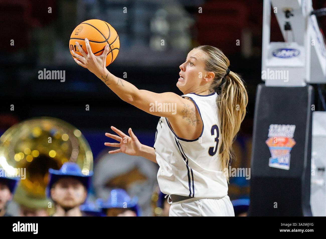 Montana State forward Marah Dykstra (32) rebounds the ball after a shot ...