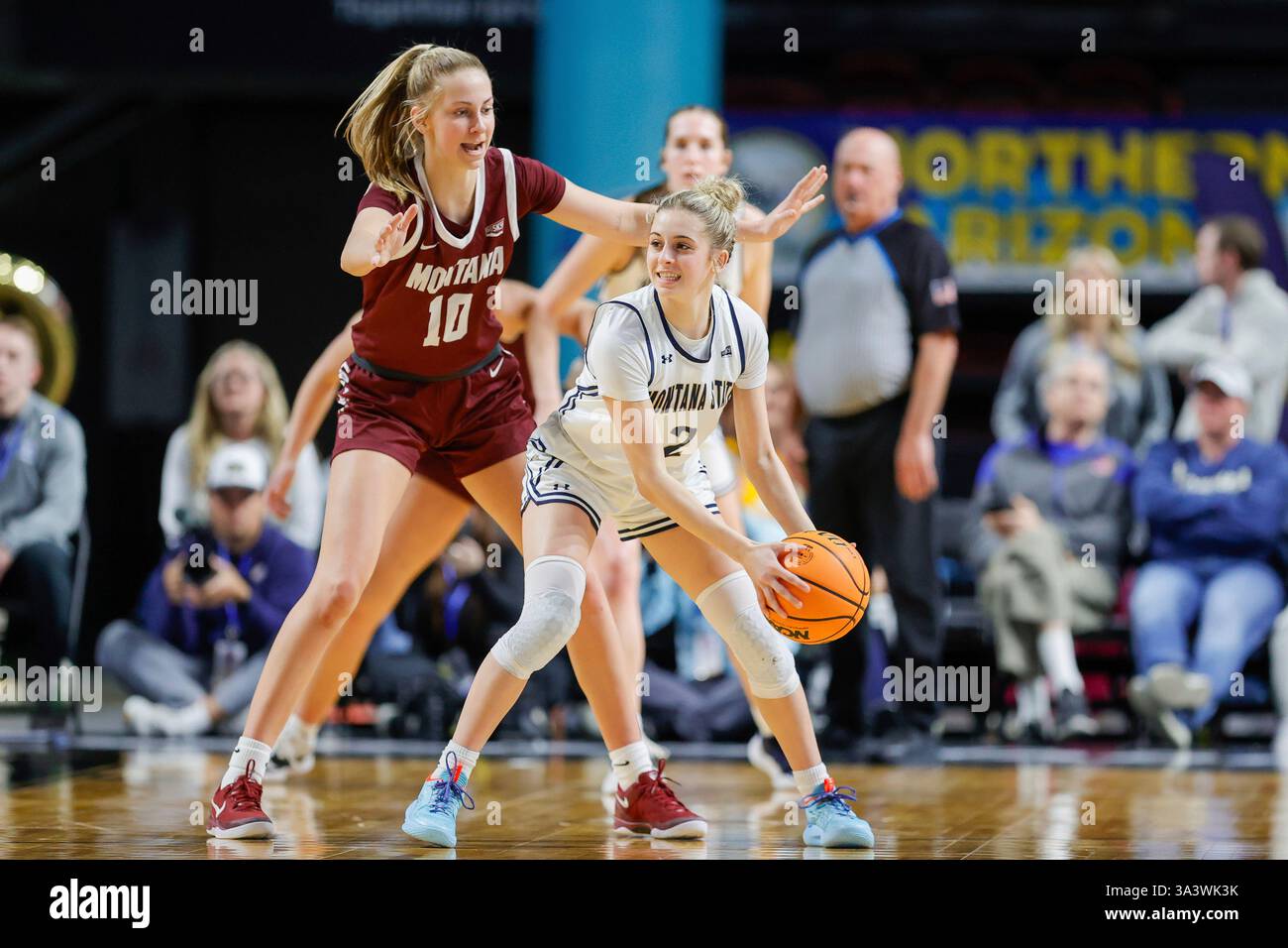 Montana State guard Natalie Picton (2) looks to pass the ball in front ...