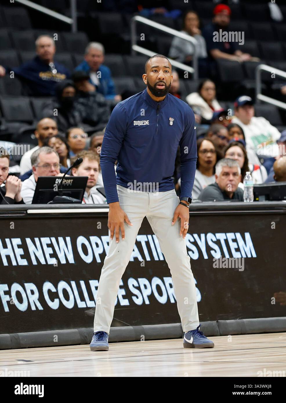 March 13, 2025: Duquesne Dukes Head Coach Dru Joyce III during an A10 ...