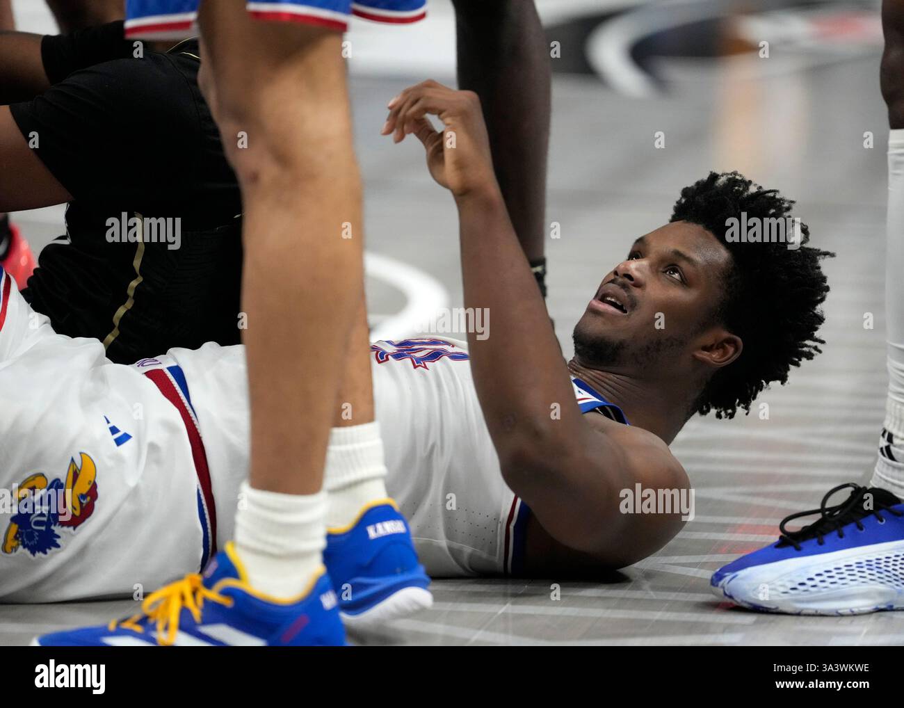 MAR 12 2025: Kansas Jayhawks forward KJ Adams Jr. (24) looks for a Hand ...