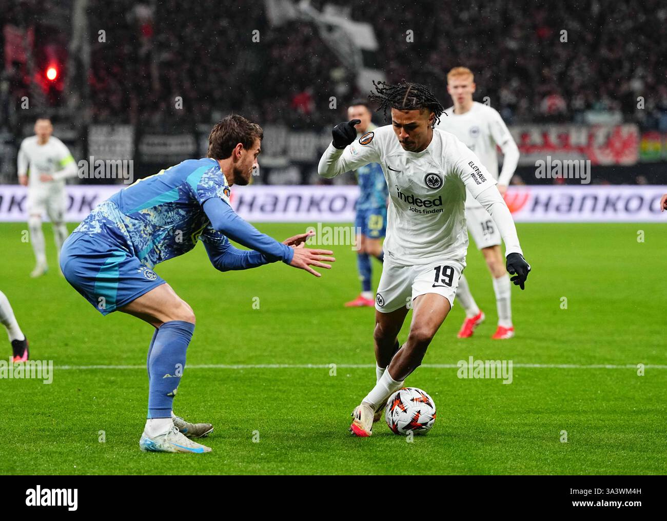 March 13 2025: Jean-MattÃ©o Bahoya of Eintracht Frankfurt controls the ...