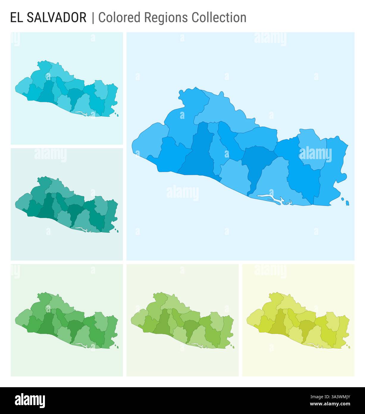 Republic of El Salvador map collection. Country shape with colored ...