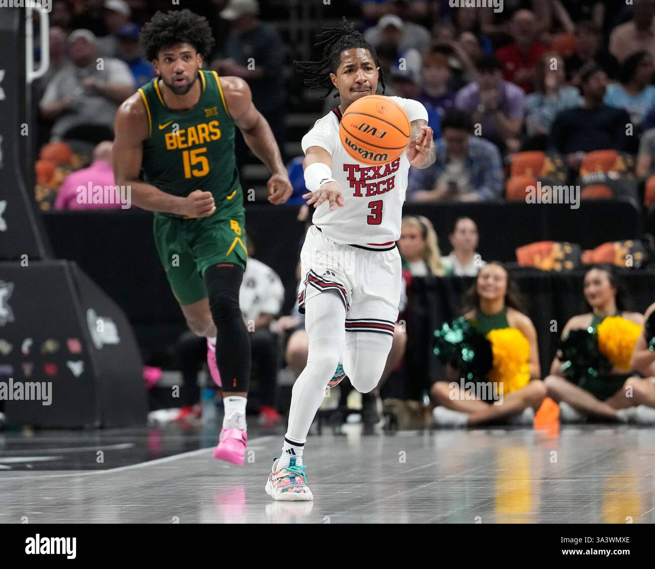 MAR 13 2025: Texas Tech Red Raiders guard Elijah Hawkins (3) releases ...