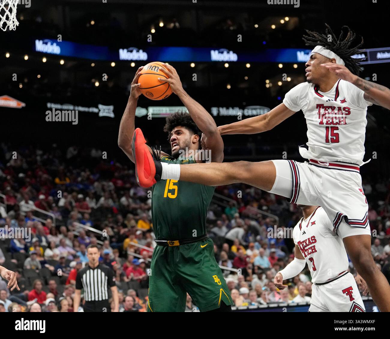 MAR 13 2025: Baylor Bears forward Norchad Omier (15) pulls down a ...