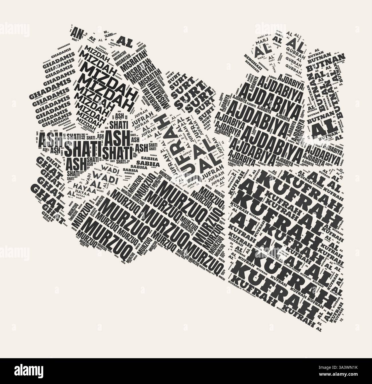 Libya Word Cloud. Country with regions division. Libya typographic text ...