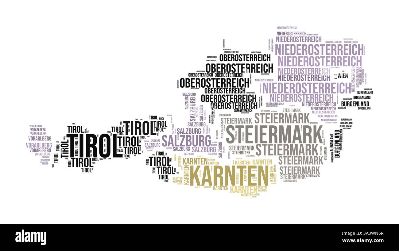 Austria Word Cloud. Country shape with region division. Austria ...