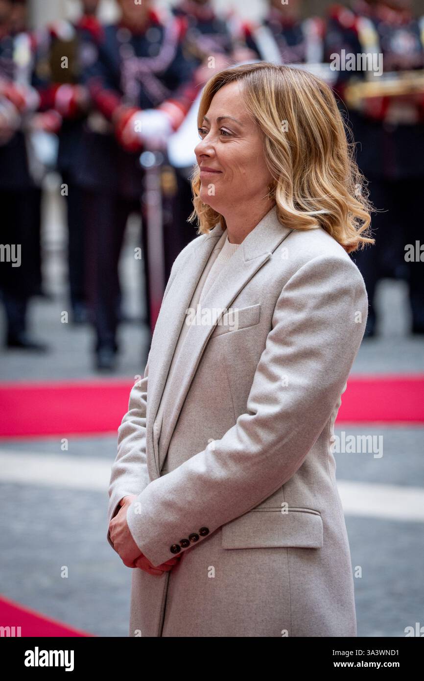 Italian Prime Minister Giorgia Meloni arrives to receive King Abdullah ...