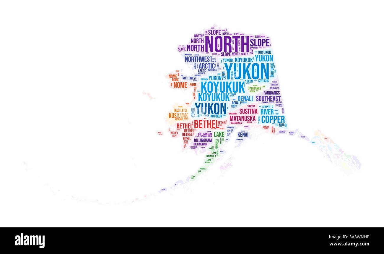 Alaska county word cloud. State shape design. Alaska colored ...