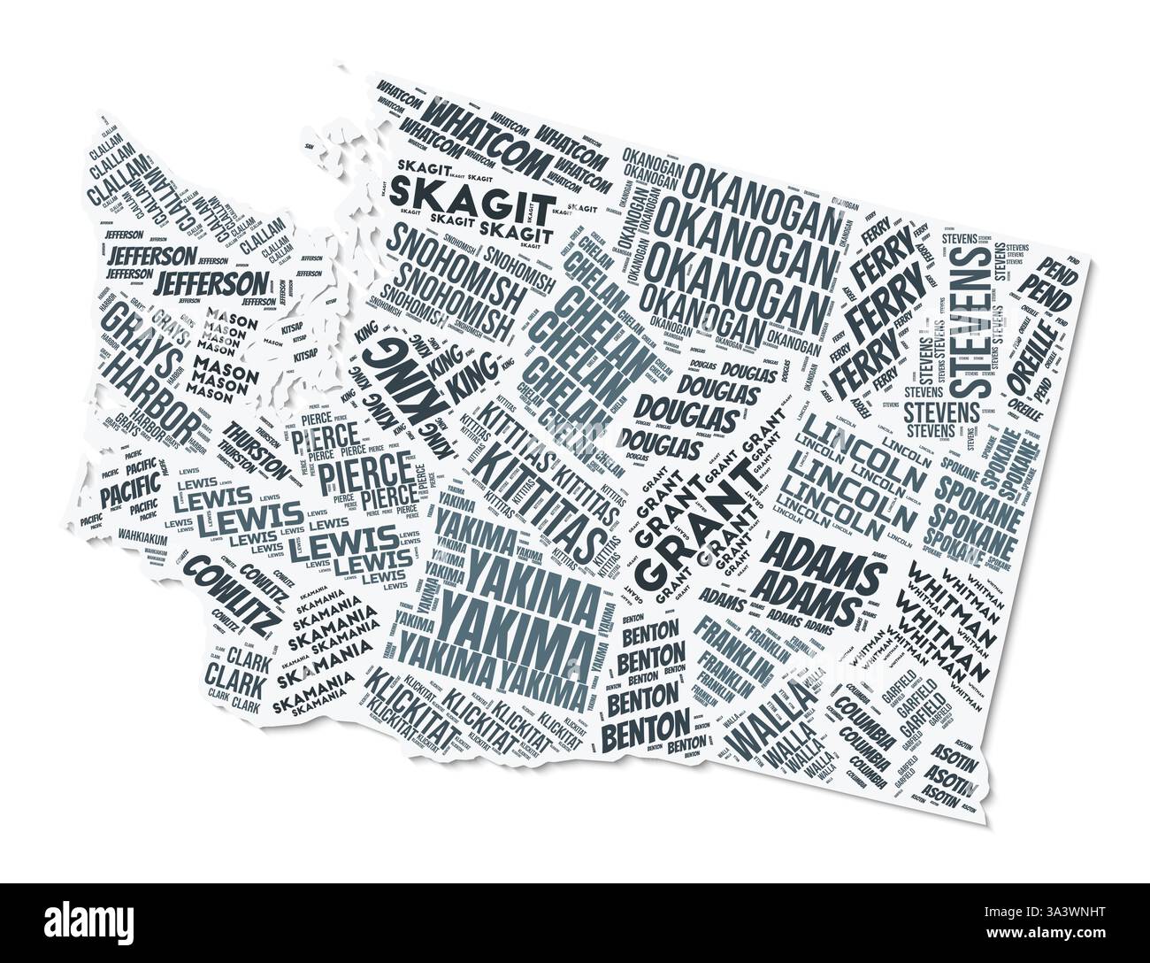 Washington shape text cloud. State border with shadow on white ...