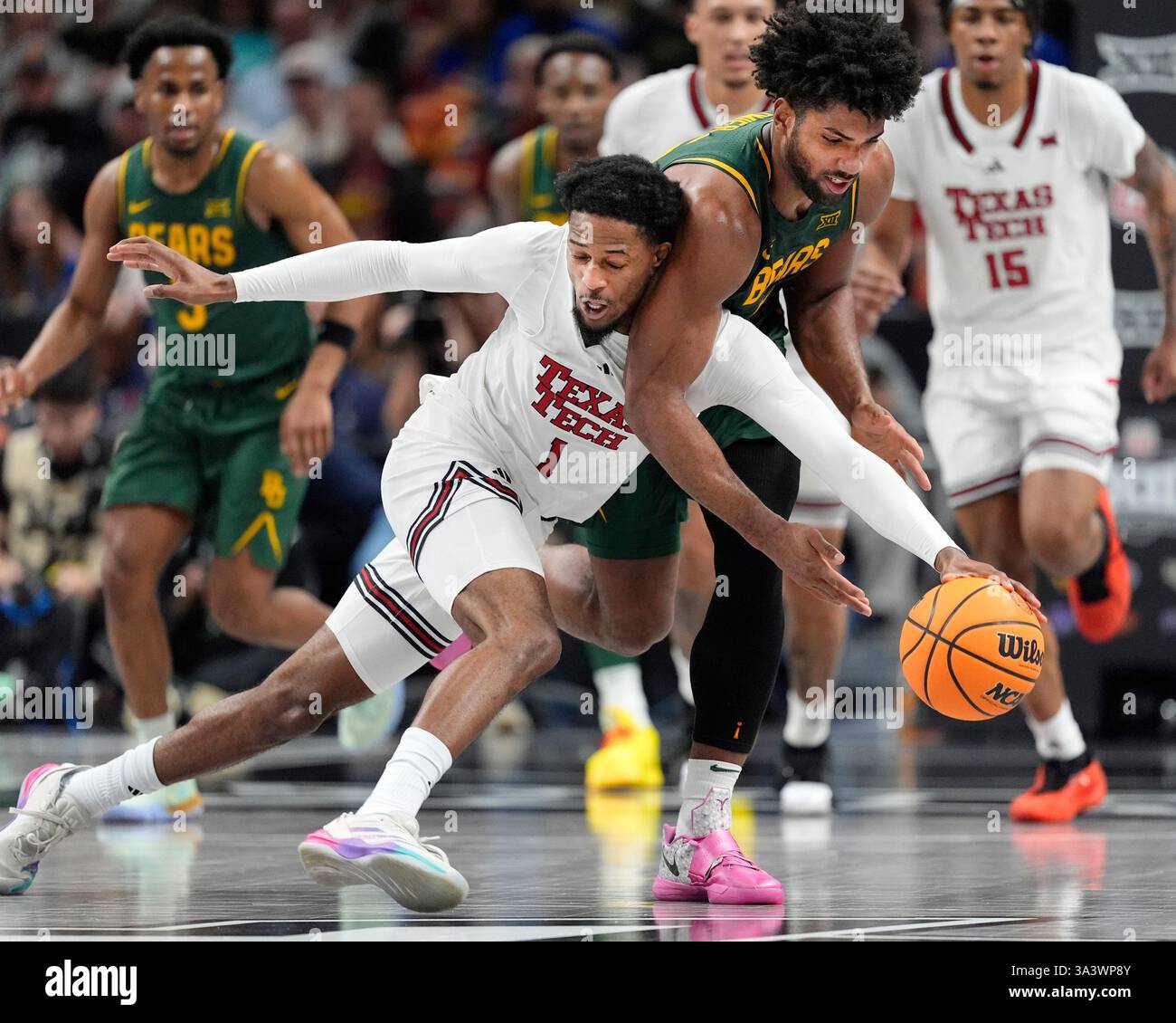 MAR 13 2025: Texas Tech Red Raiders guard Kevin Overton (1) tries for a ...