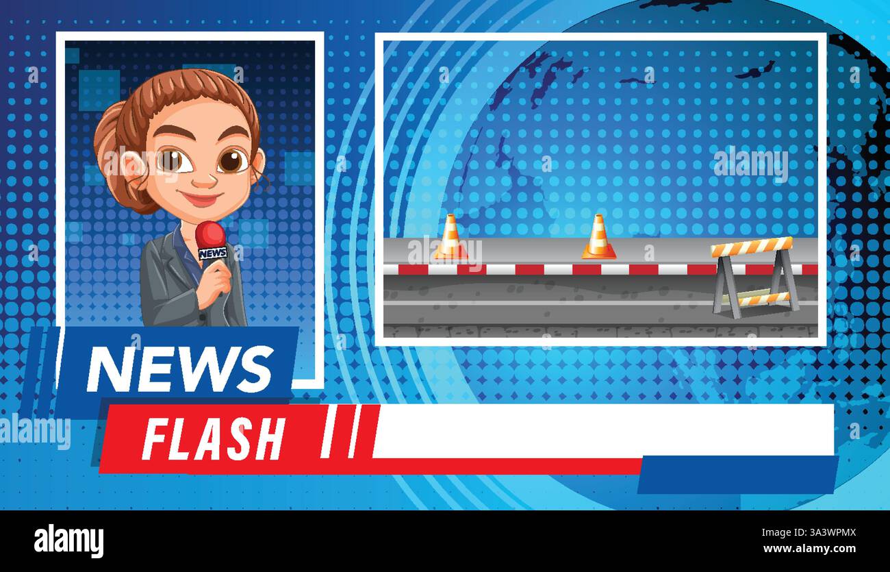Vector illustration featuring a news reporter with microphone and ...