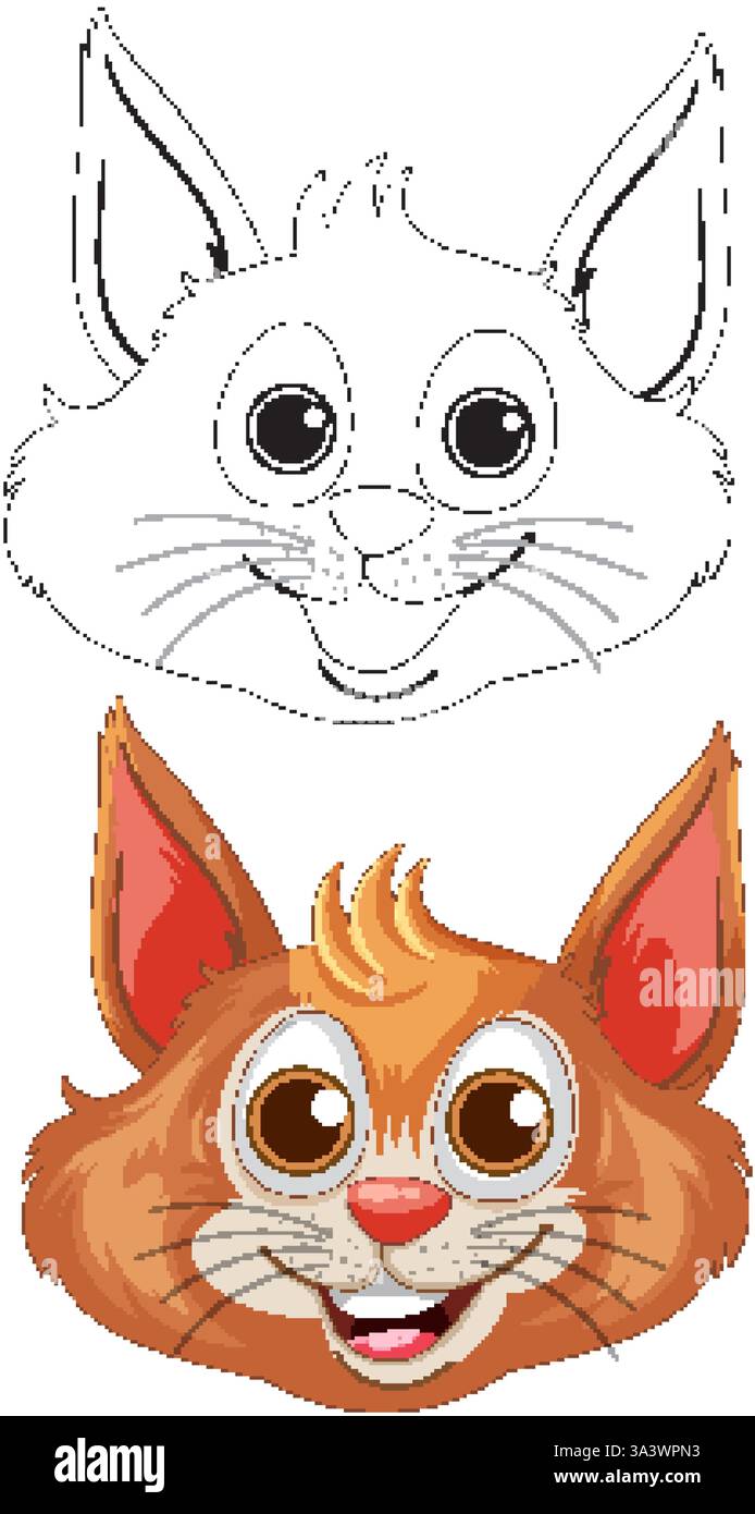 Vector illustration of a smiling cartoon cat face with vibrant colors ...