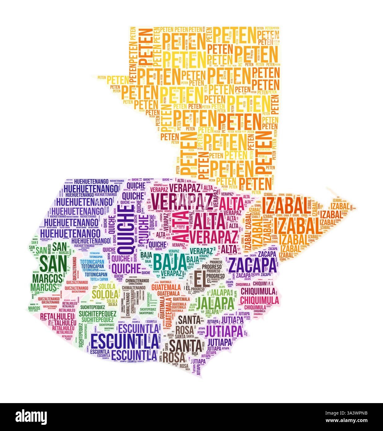 Guatemala region word cloud. Country shape design. Guatemala colored ...