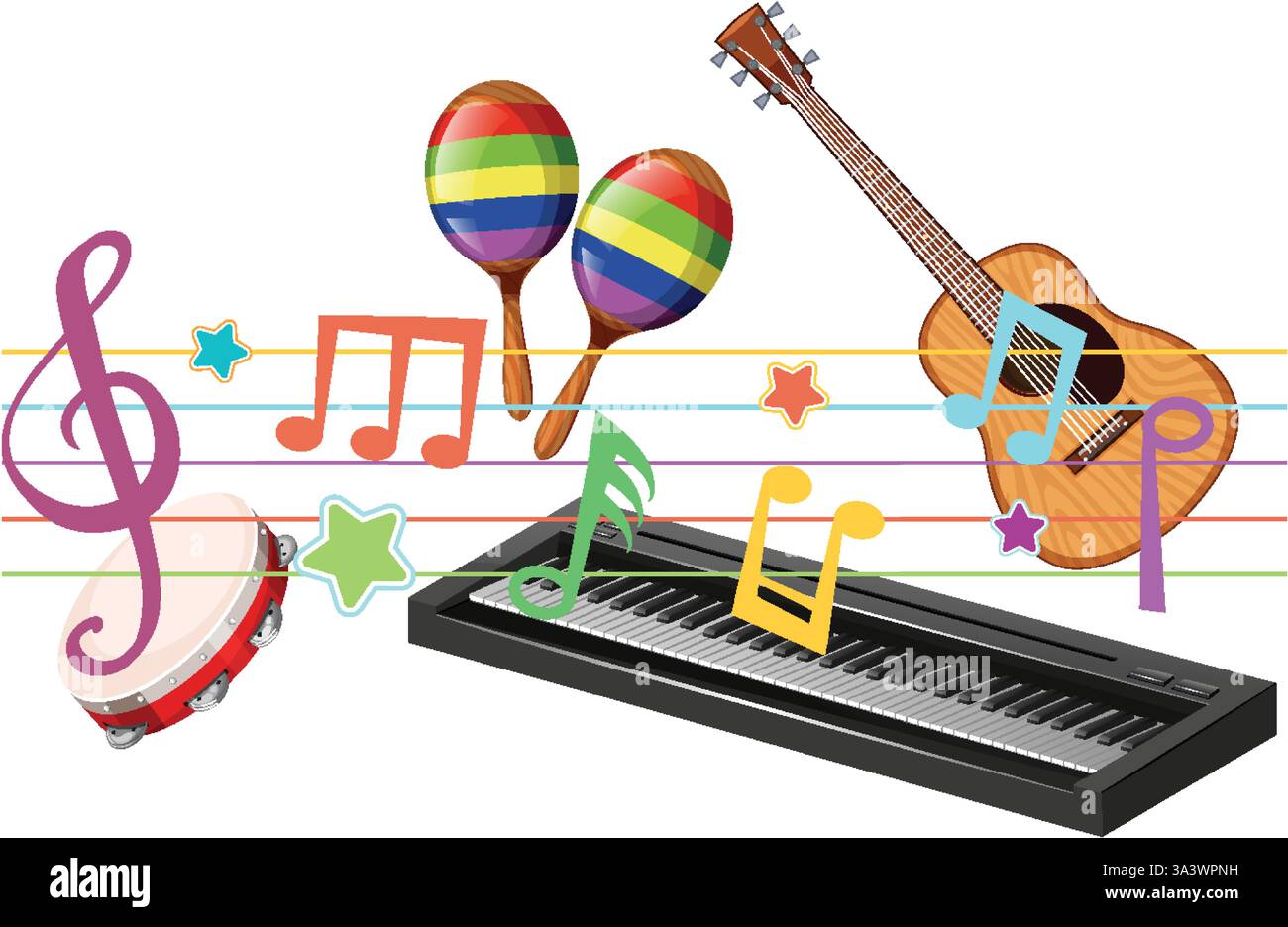 Vibrant instruments with musical notes and symbols Stock Vector Image ...