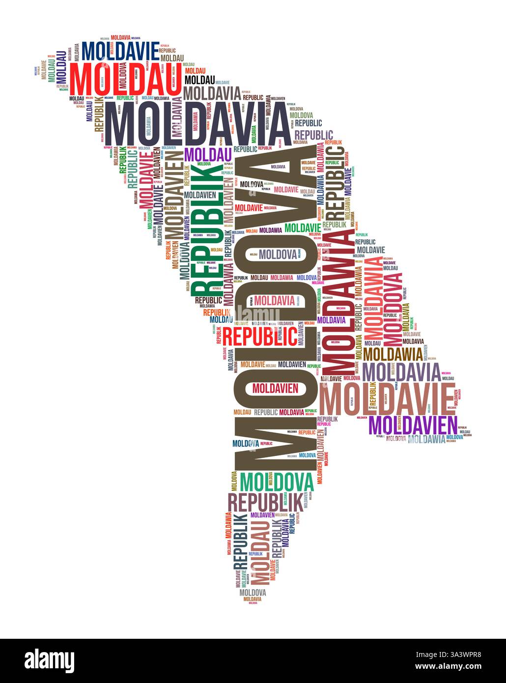 Moldova country shape word cloud. Typography style country illustration. Moldova image in text ...
