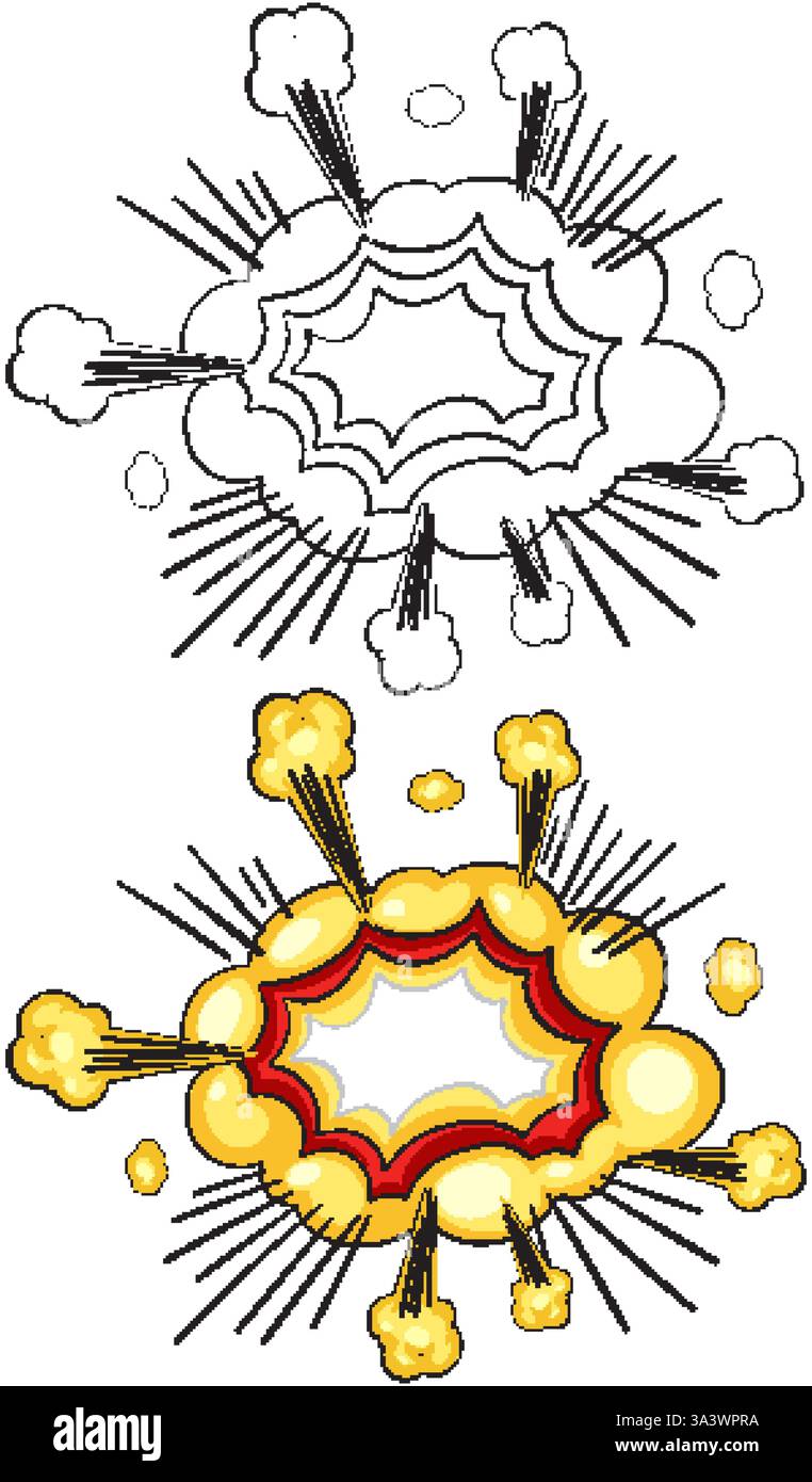 Colorful and monochrome comic style explosion vector graphic ...