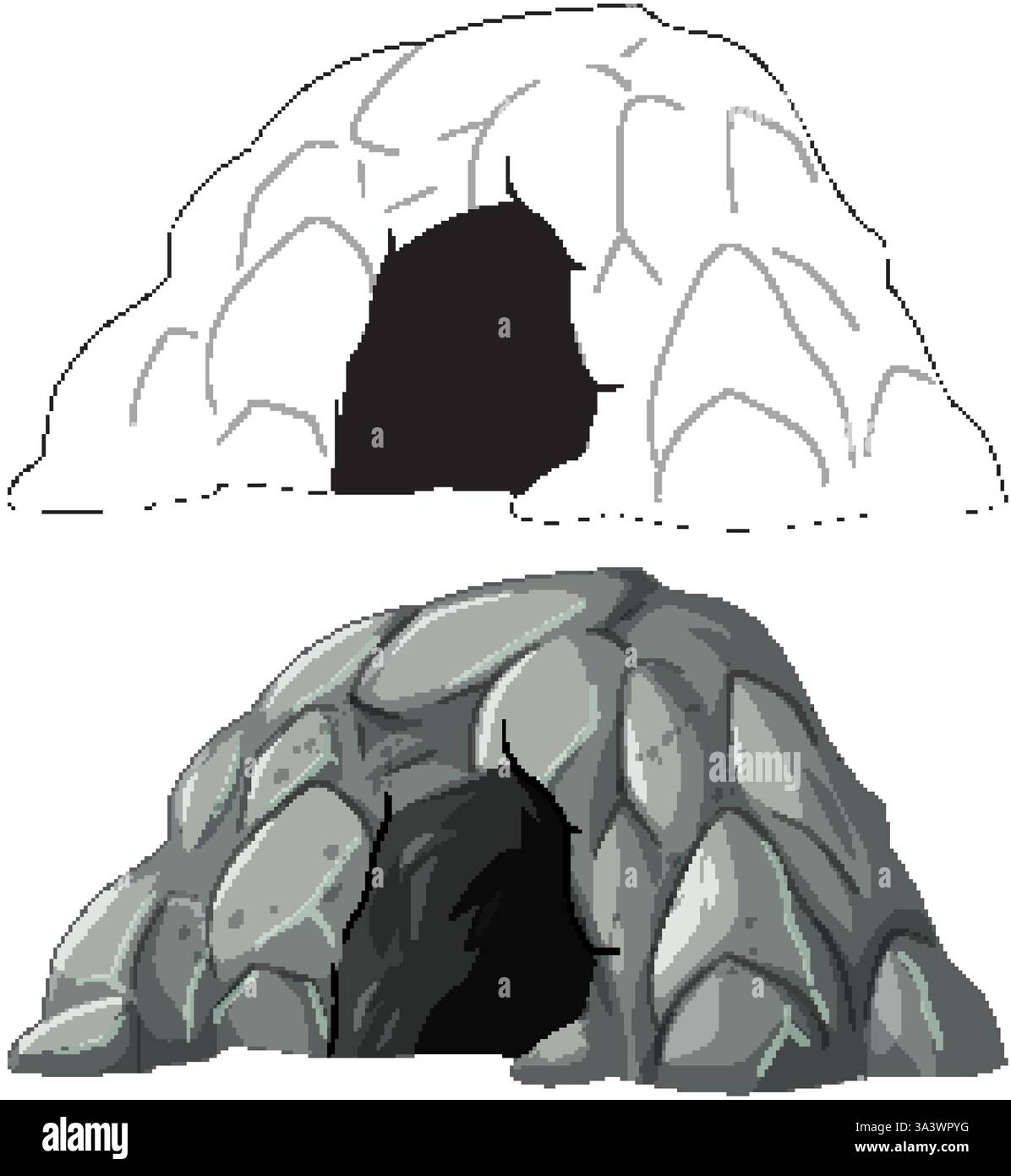 Vector illustration of two stone caves, showcasing different textures ...