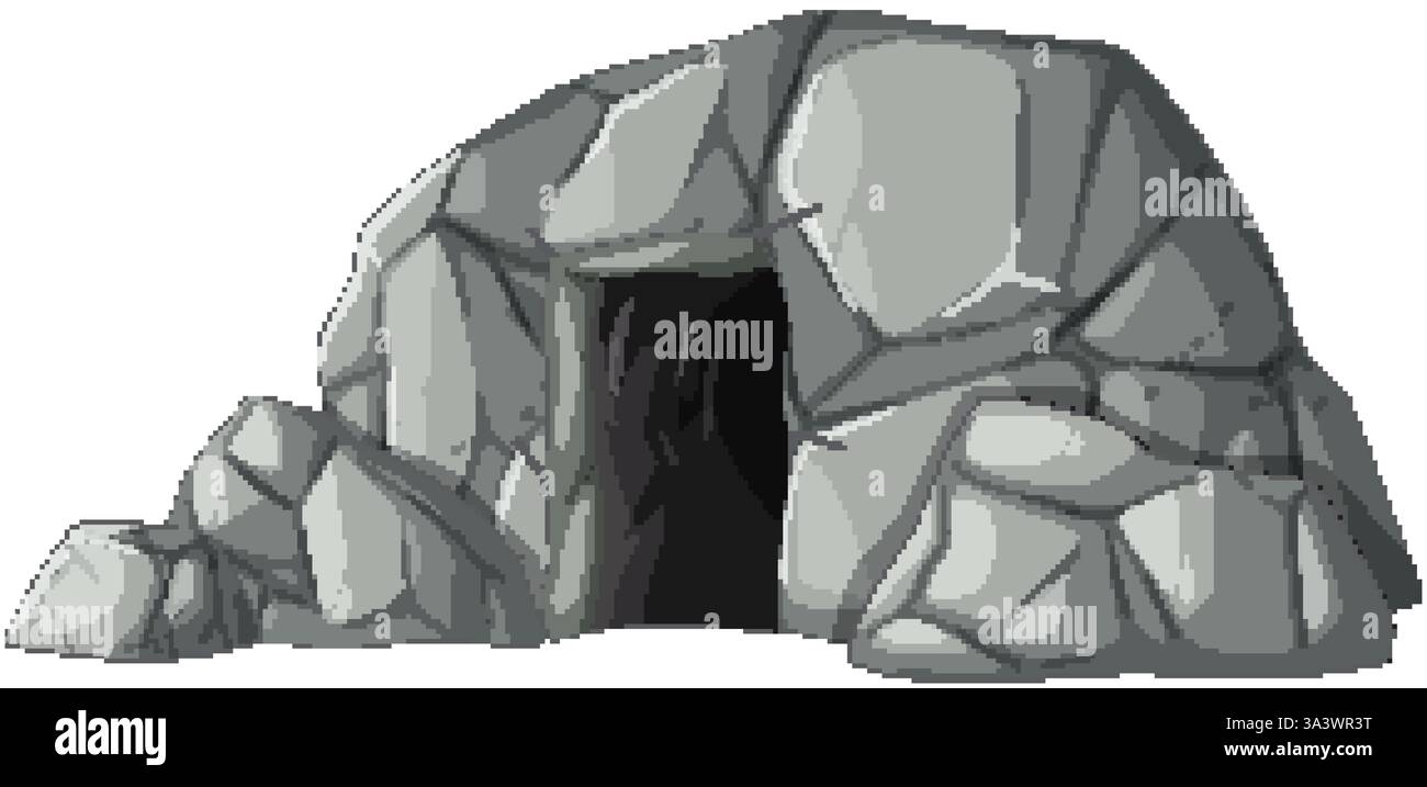 Vector illustration of a rocky cave entrance with detailed textures and ...
