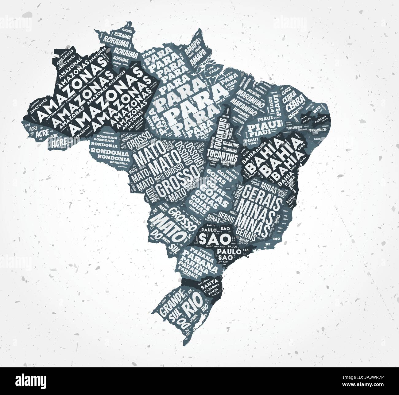 Brazil states word clouds. Country shape on textured background. Brazil ...