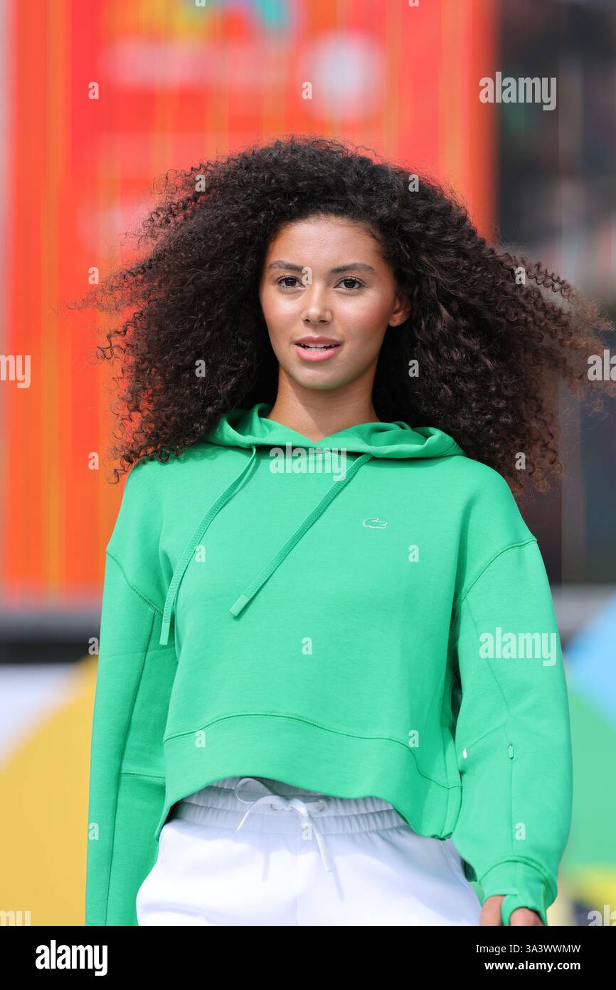 MIAMI GARDENS, FLORIDA - MARCH 16: Model walks at the 2025 Miami Open ...