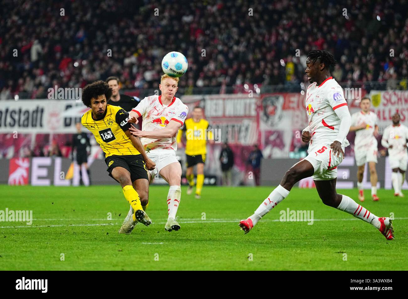 March 15 2025: Karim Adeyemi of Borussia Dortmund shoots on goal during ...