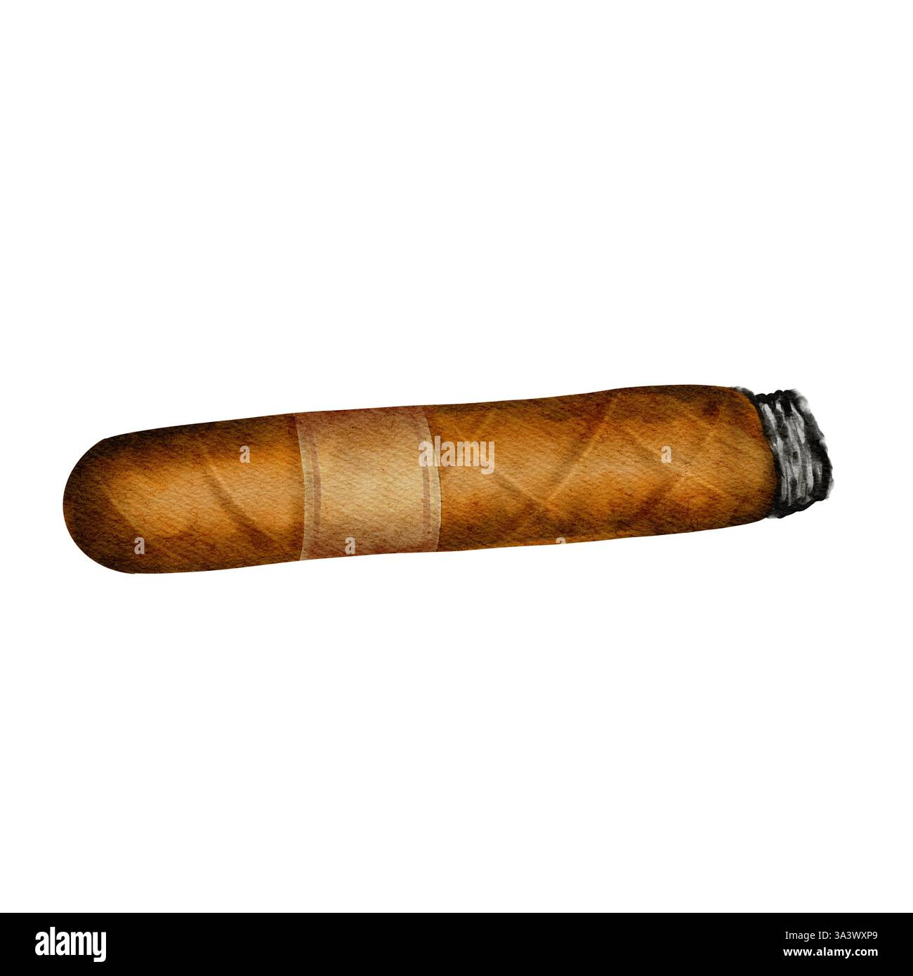 Realistic watercolor illustration of a smoking cigar with ash. A ...