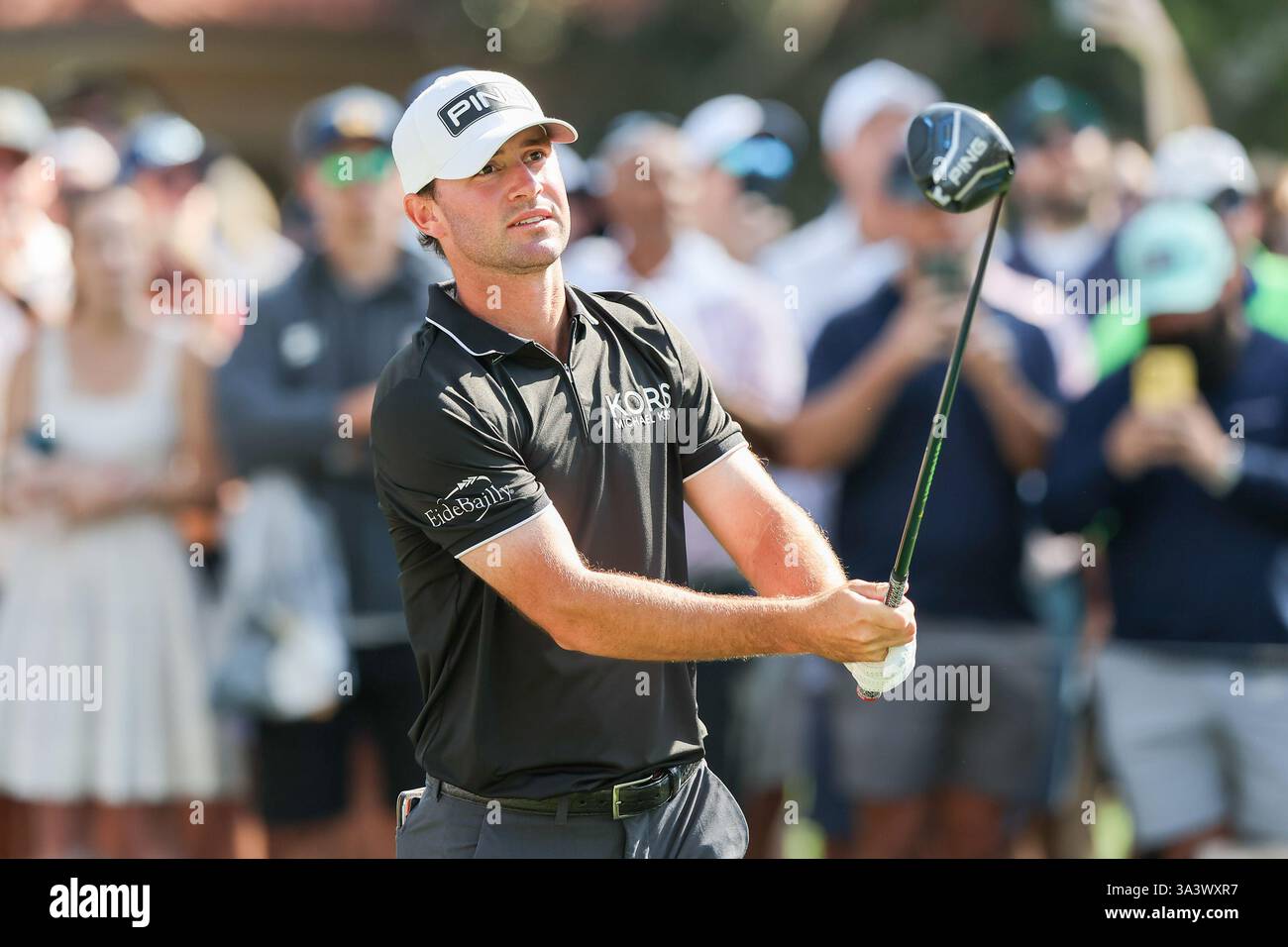 March 15, 2025: Austin Eckroat hits his tee shot on the 6th hole during ...