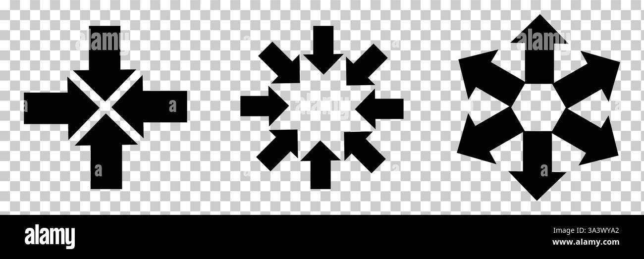 Black arrows inward outward. Pointer arrow icon. Line emblem ...