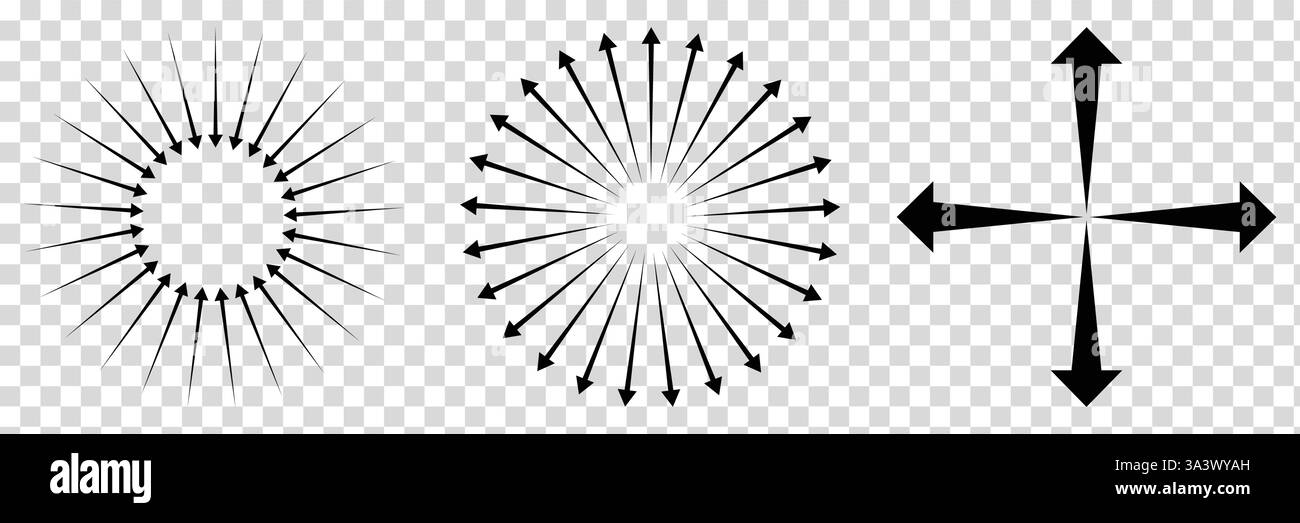 Black arrows inward outward. Pointer arrow icon. Line emblem ...
