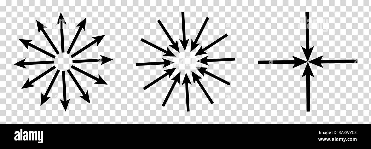 Black arrows inward outward. Pointer arrow icon. Line emblem ...