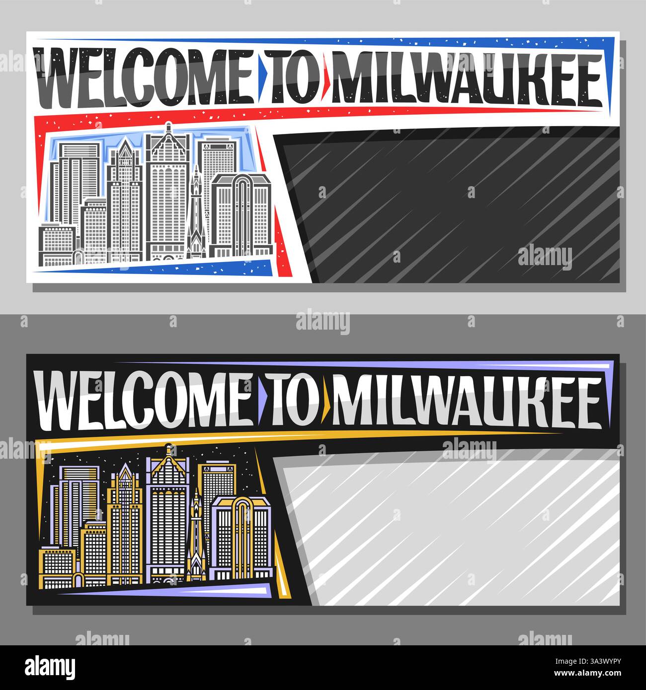Vector layout for Milwaukee with copy space, decorative ticket with ...